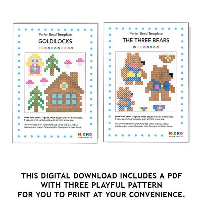 2x GOLDILOCKS AND THE Three Bears Fairy Tales Hama Fuse Beads Pyssla ...