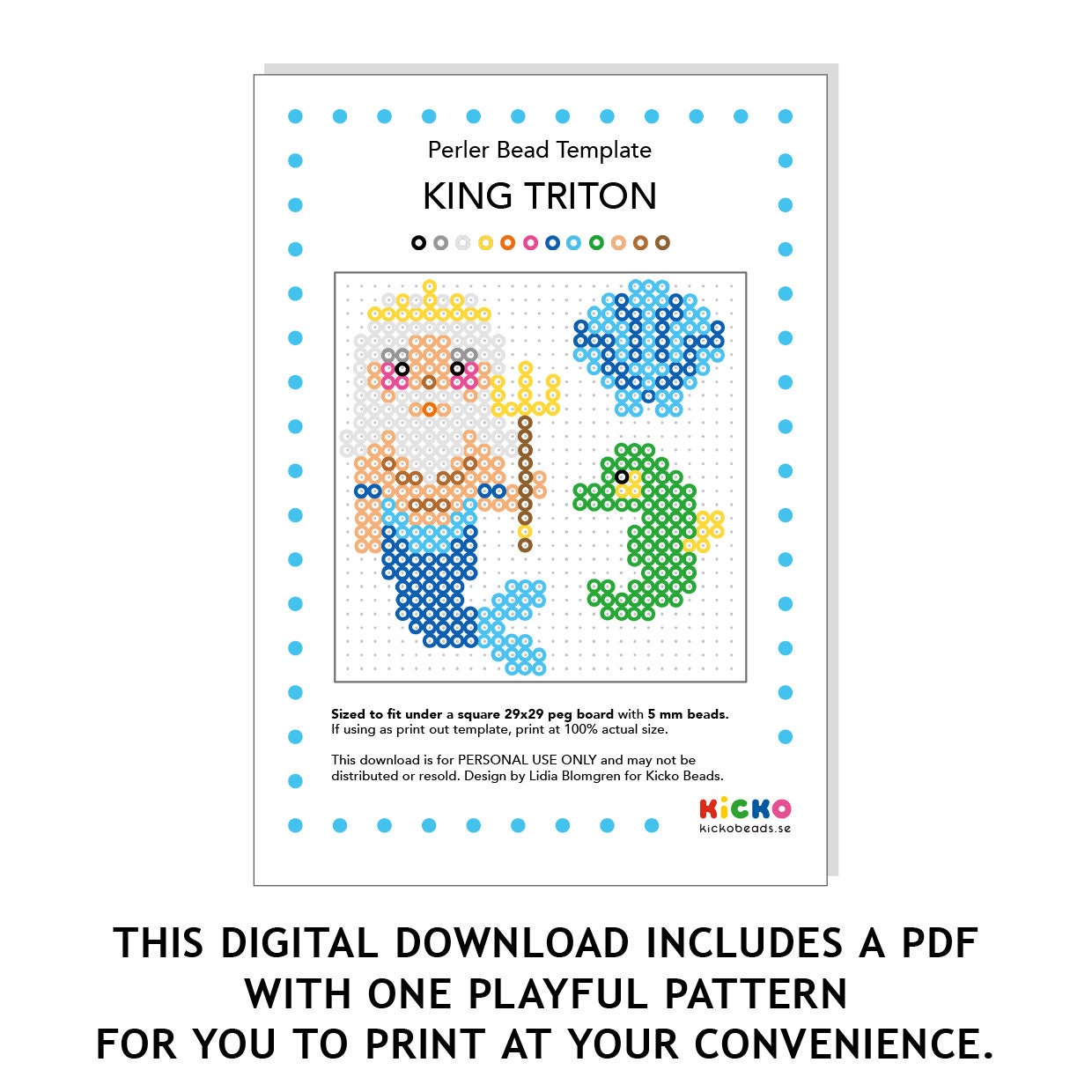 KING TRITON Mermaid Perler Beads Shell Seahorses Fish Ocean Kids Crafts ...