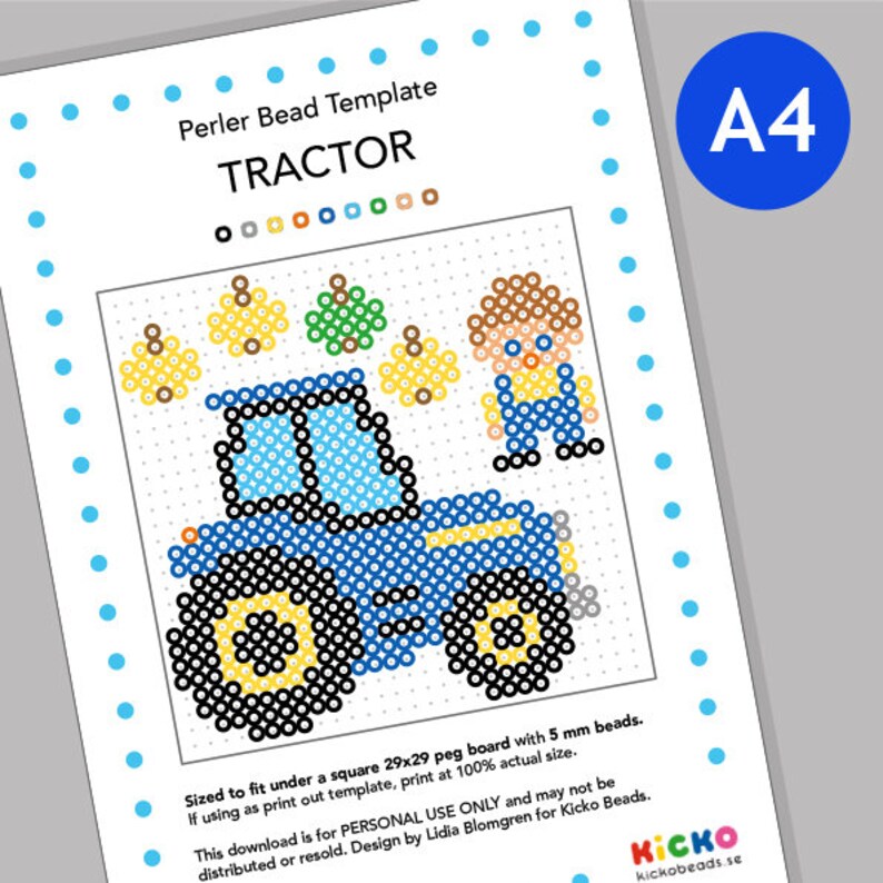 TRACTOR Perler Patterns, Decoration Hama Fuse Beads Pyssla Present ...