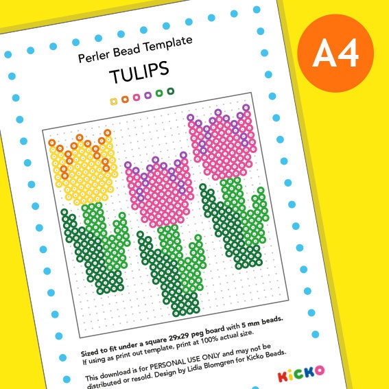 TULIPS Easter Decoration Hama Fuse Beads Pyssla Present Templates ...