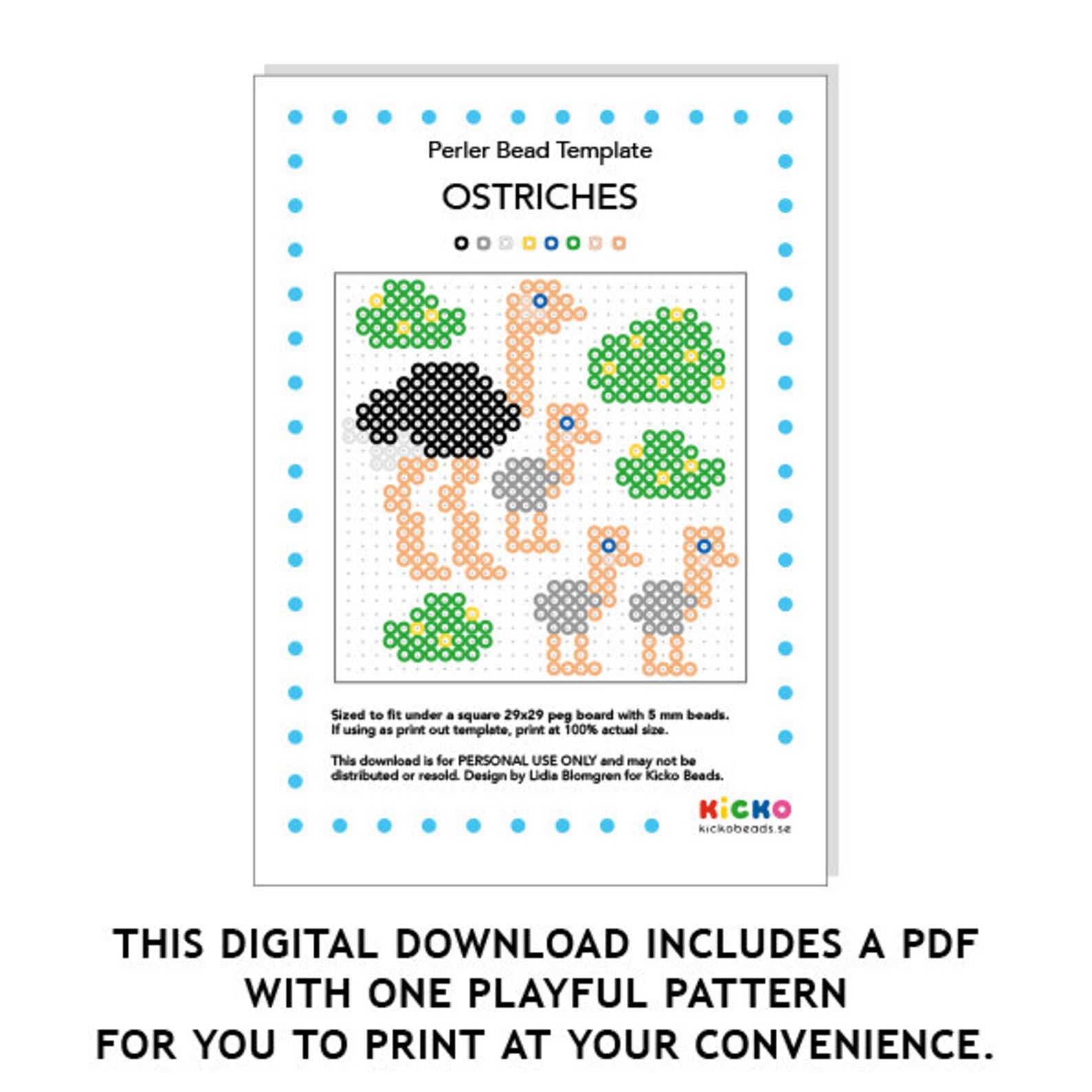 OSTRICHES Mini Decoration Hama Fuse Beads Pyssla Templates Tutorial ...