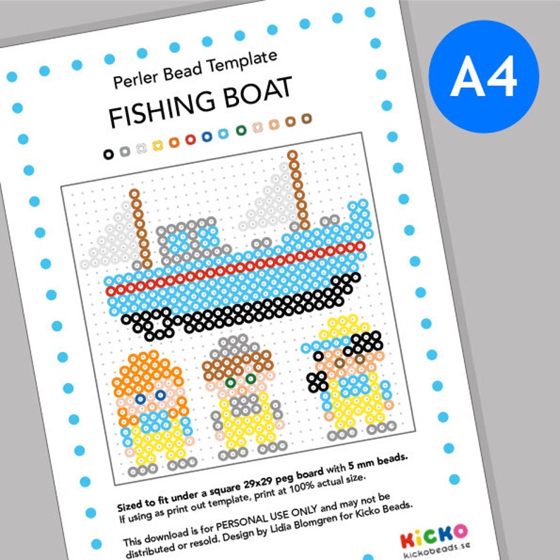 FISHING BOAT Perler Patterns, Sea Ocean Fish Hama Fuse Beads Pyssla ...