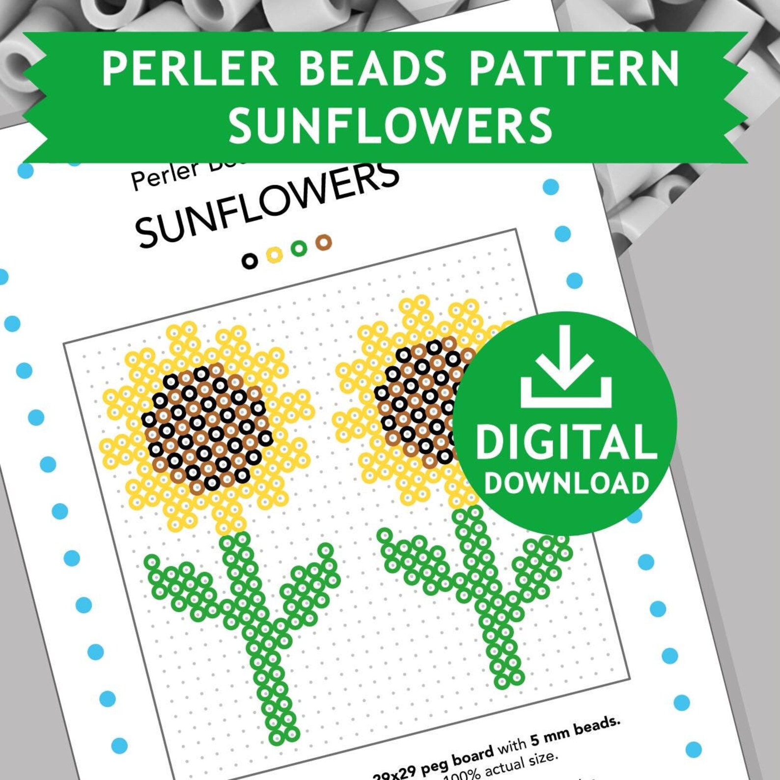 SUNFLOWERS Decoration Hama Fuse Beads Pyssla Present Templates Tutorial ...
