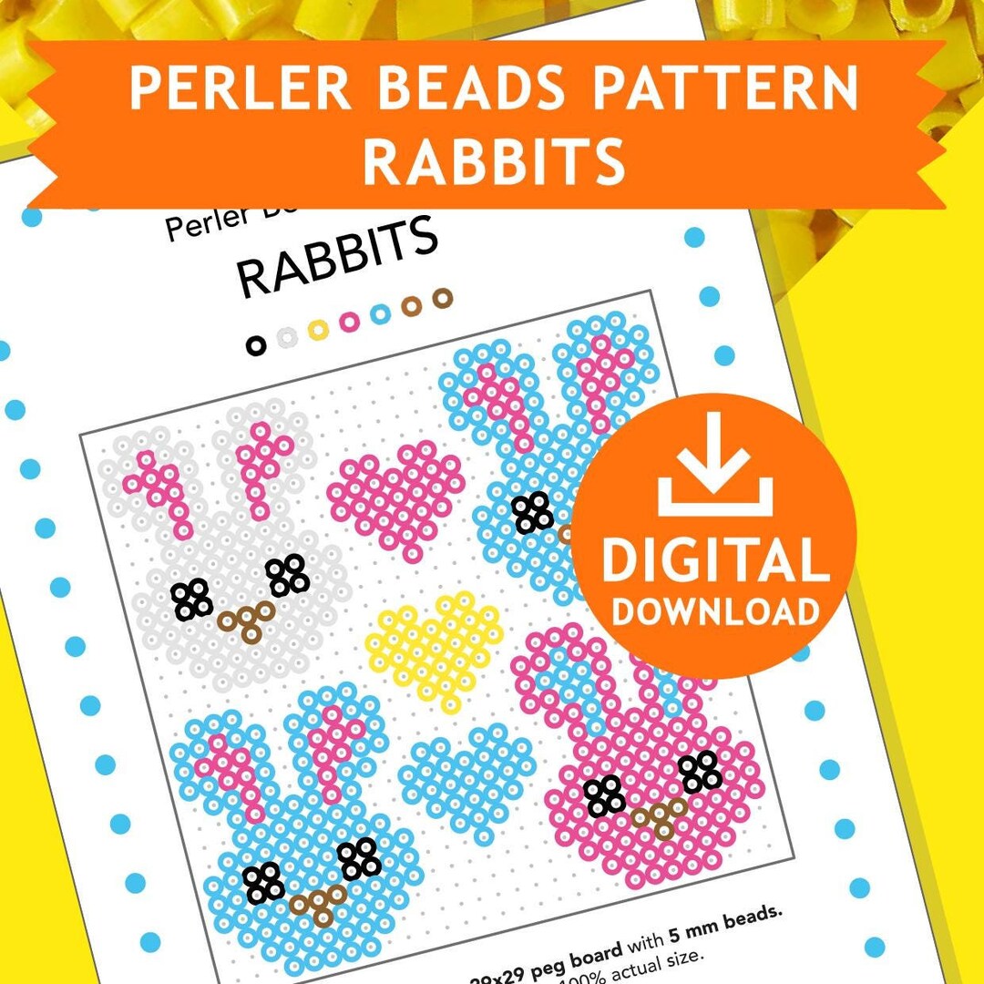 Rabbits Perler Bead Pattern: Easter Hama Bead Template (digital ...