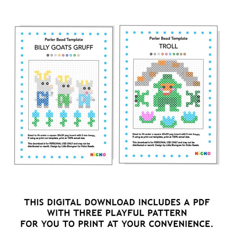 2x BILLY GOATS GRUFF Fairy Tales Decoration Hama Fuse Beads Pyssla ...