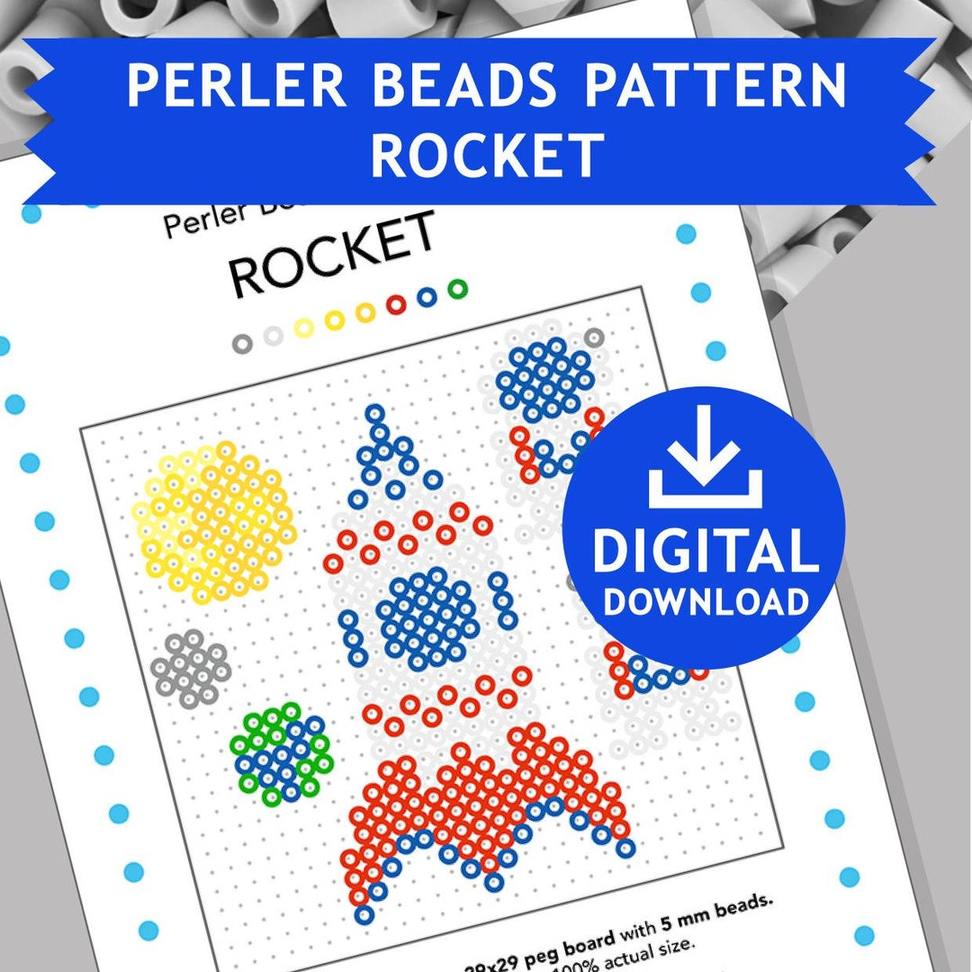 ROCKET Perler Patterns Kids Crafts Outer Space Fuse Bead Template Hama Pyssla Melty Rocket ...