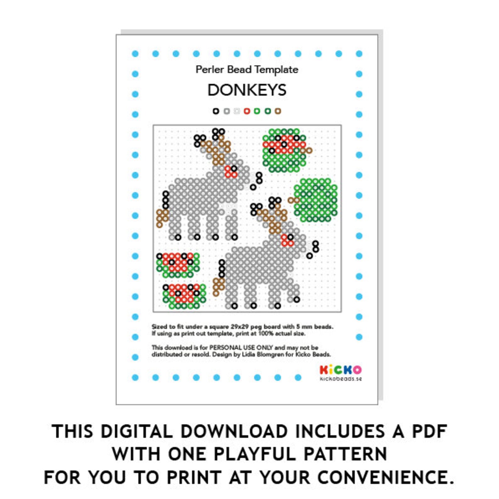 DONKEYS Decoration Hama Fuse Beads Bird Pyssla Forest Templates ...