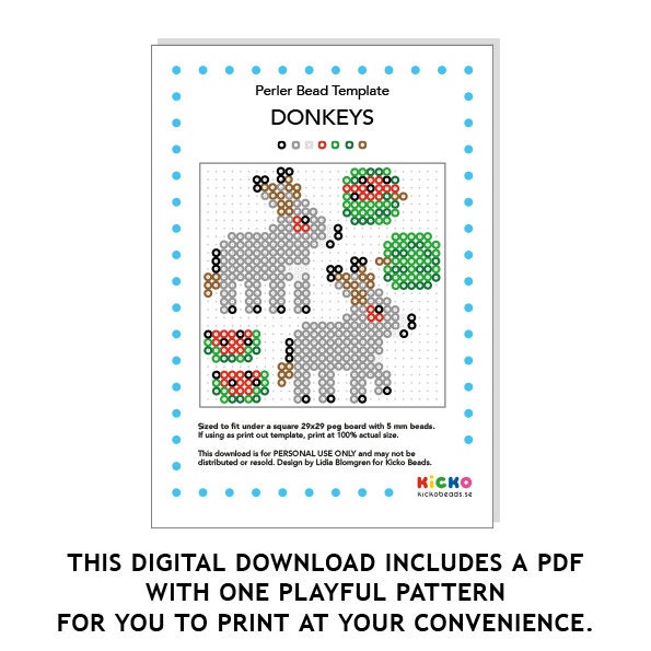 DONKEYS Decoration Hama Fuse Beads Bird Pyssla Forest Templates ...