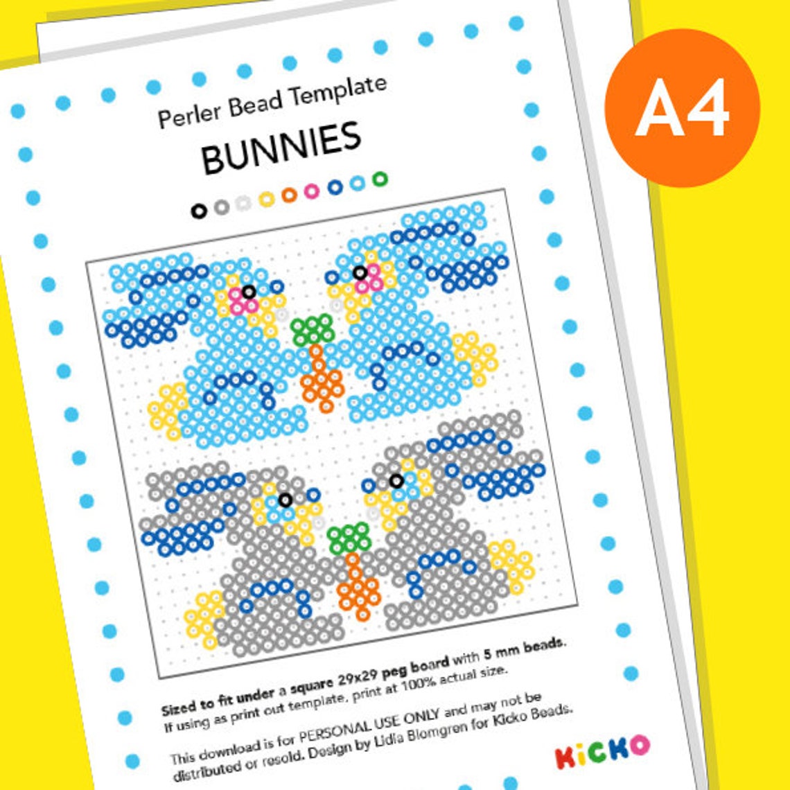 2x EASTER, Bunnies Carrots Decoration Hama Fuse Beads Pyssla Present ...