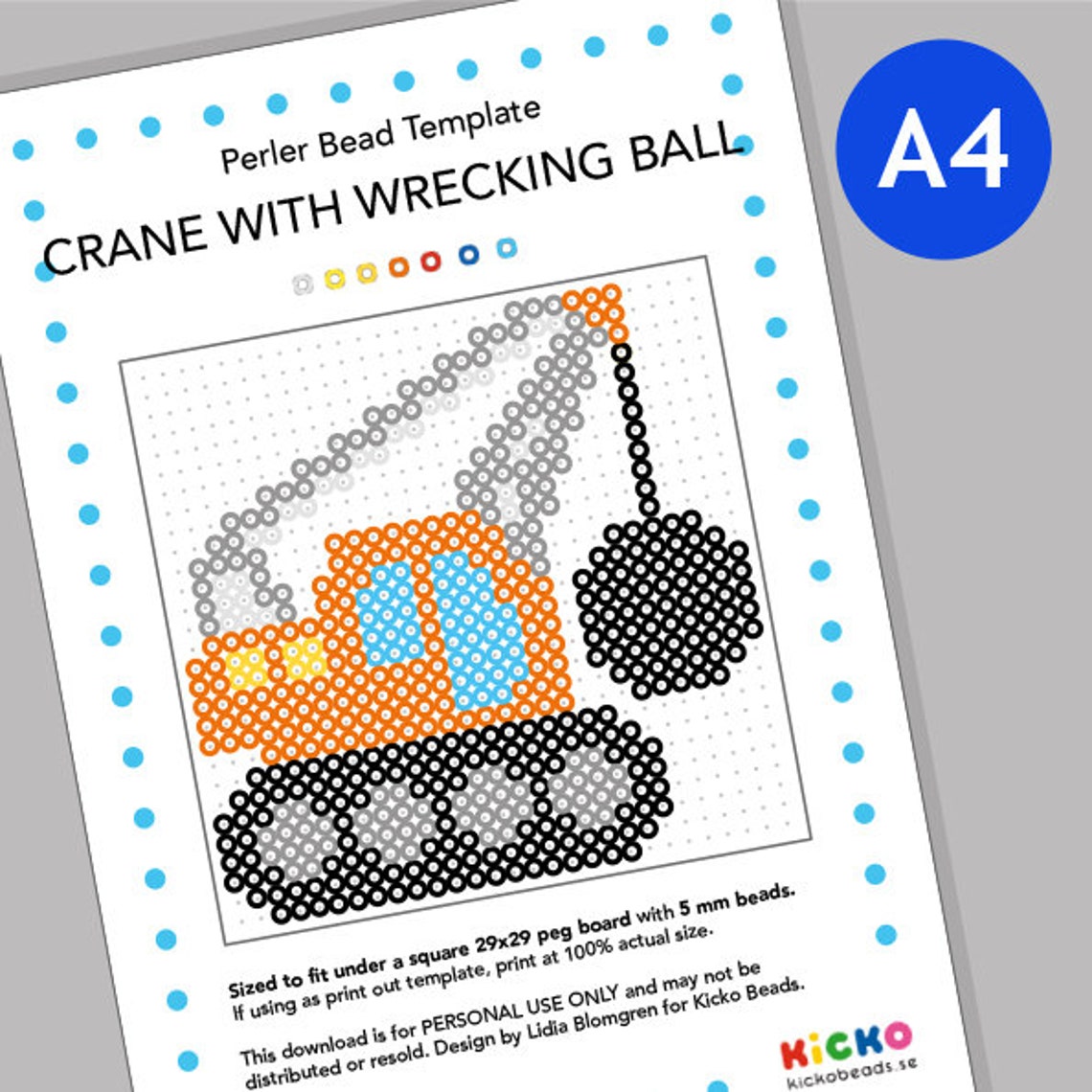 CRANE With WRECKING BALL, Vehicles Kids Craft Fuse Beads Pyssla Present ...