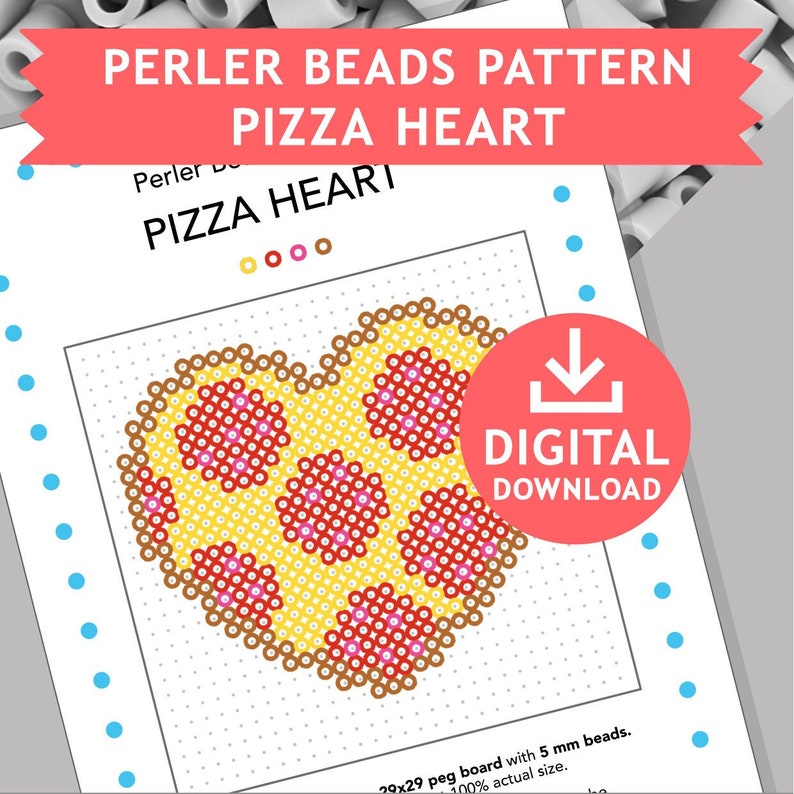 PIZZA HEART Perler Beads Patterns Kids Crafts Fuse Beads Hama Pyssla ...