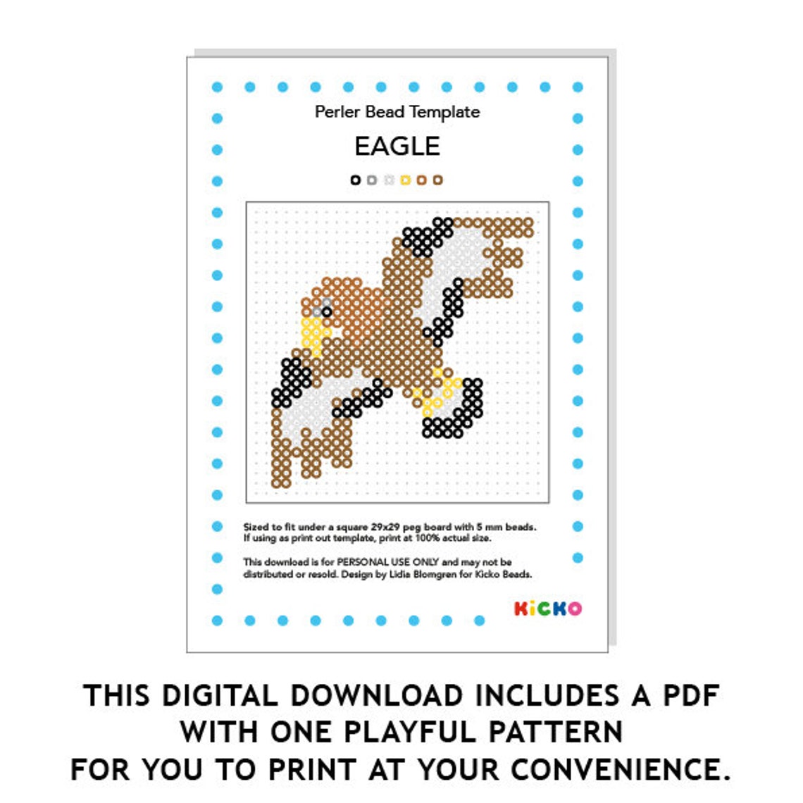 EAGLE Decoration Hama Fuse Beads Bird Pyssla Forest Templates Tutorial ...