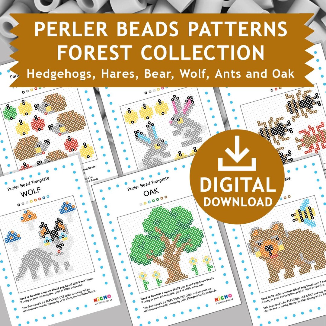 6x FOREST Perler Patterns, Hama Fuse Pyssla Kicko Beads Templates ...