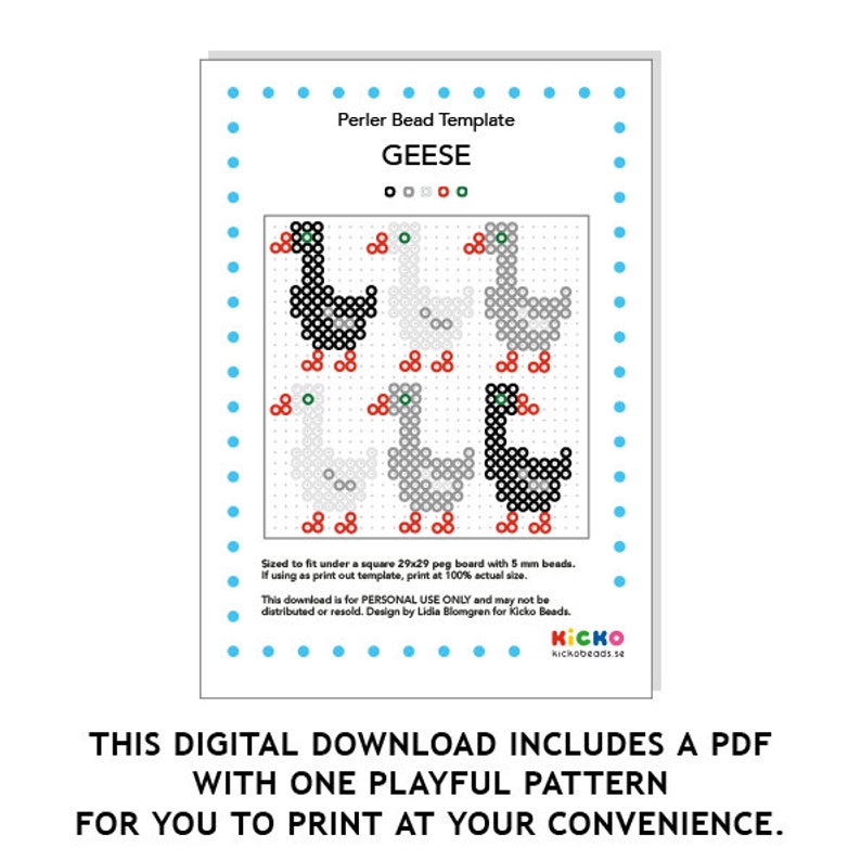 GEESE Decoration Hama Fuse Beads Pyssla Forest Templates Tutorial ...