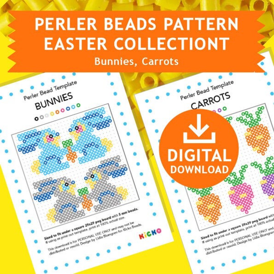 2x EASTER, Bunnies Carrots Decoration Hama Fuse Beads Pyssla Present ...