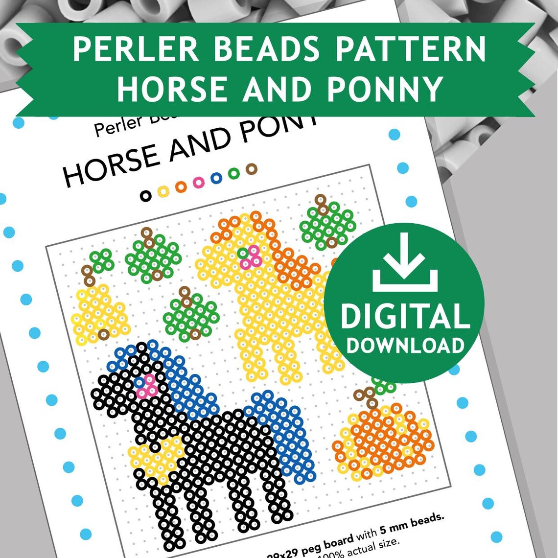 HORSE AND PONY Perler Patterns, Decoration Hama Fuse Beads Pyssla ...