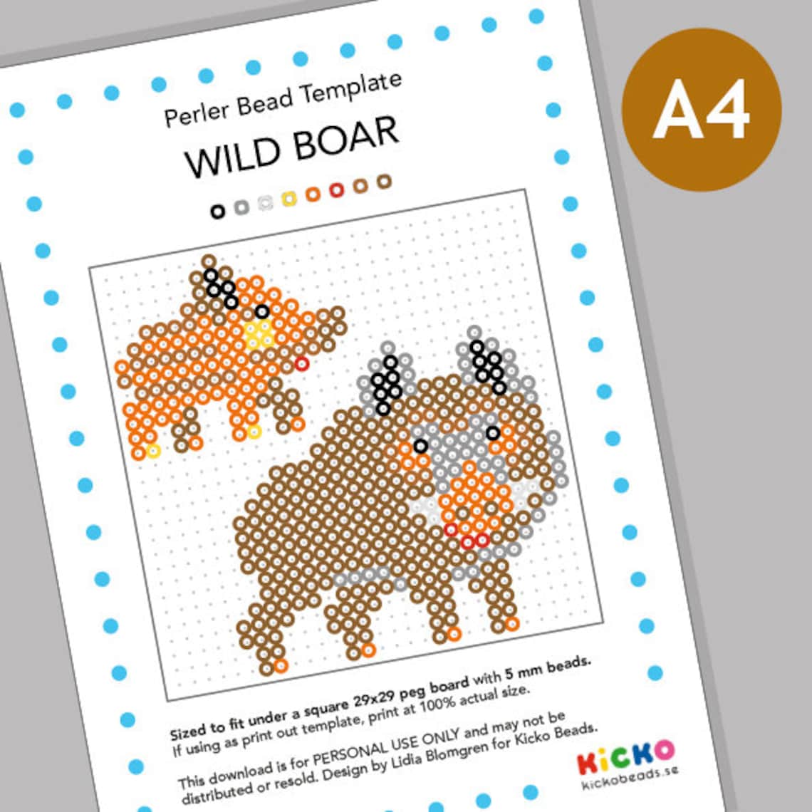 WILD BOAR Decoration Hama Fuse Beads Pyssla Forest Templates Tutorial ...
