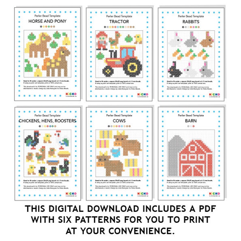 6x FARM Tractor Perler Patterns, Hama Fuse Pyssla Beads Templates ...