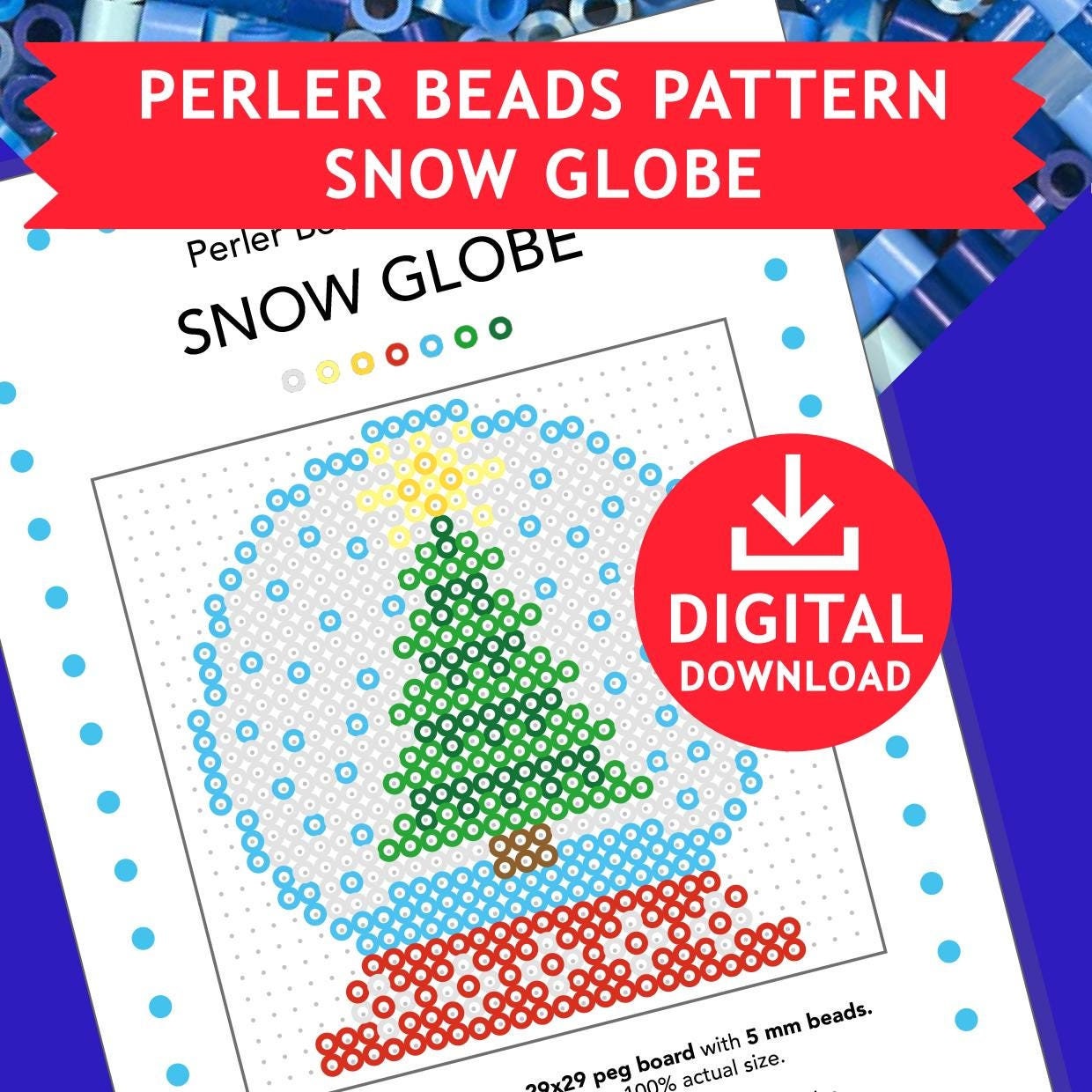 SNOW GLOBE Fuse Beads Templates Printable Pattern Perler Kids Crafts ...