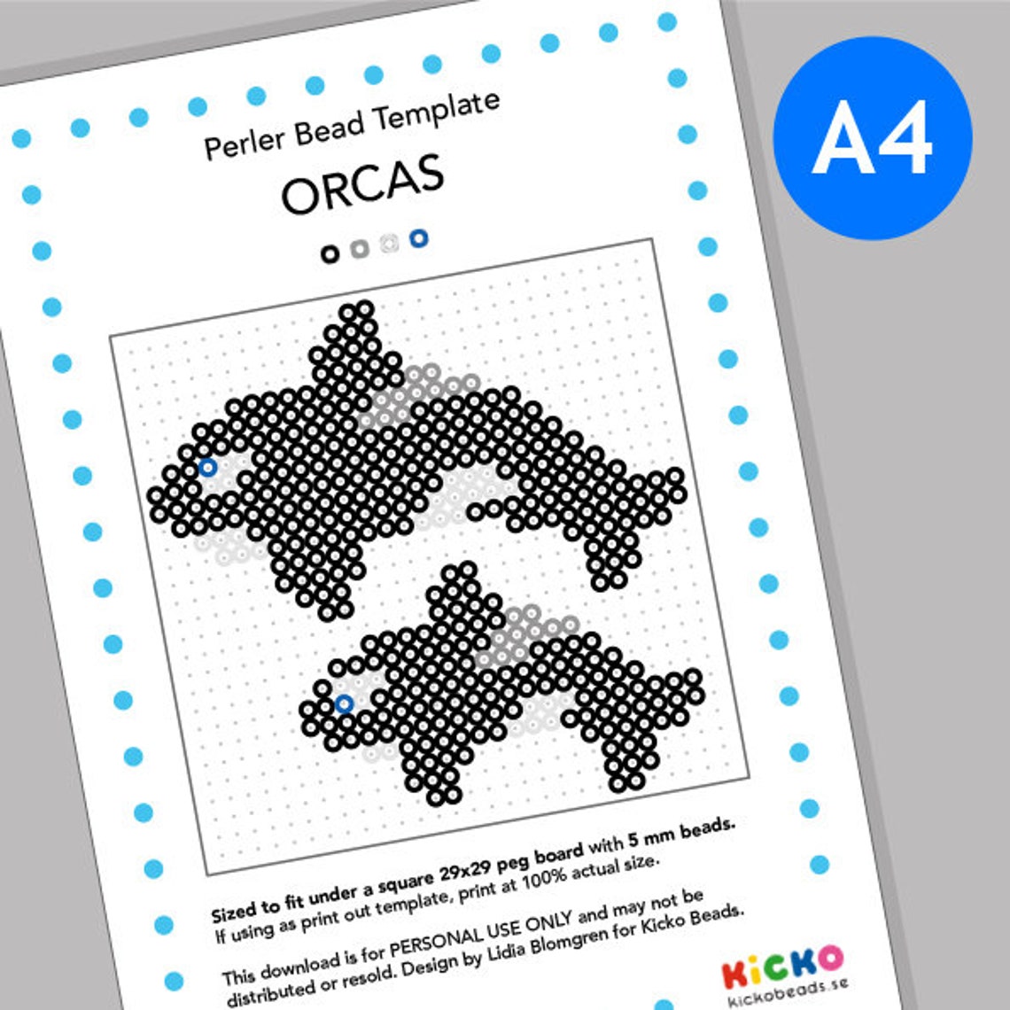 ORCAS Perler Patterns, Sea Ocean Fish Hama Fuse Beads Pyssla Nabbi ...