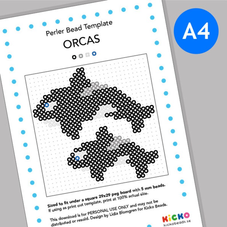 ORCAS Perler Patterns, Sea Ocean Fish Hama Fuse Beads Pyssla Nabbi ...