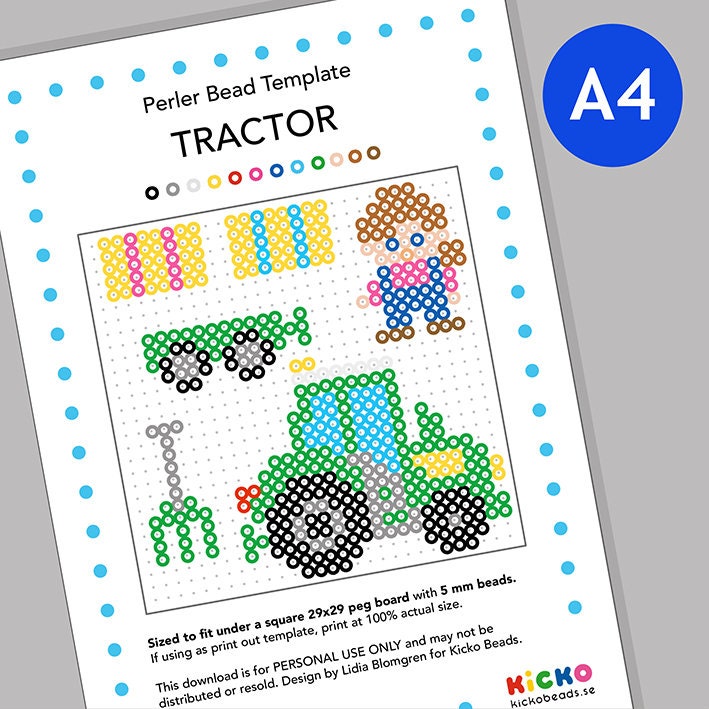 TRACTOR Perler Patterns, Decoration Hama Fuse Beads Pyssla Present ...