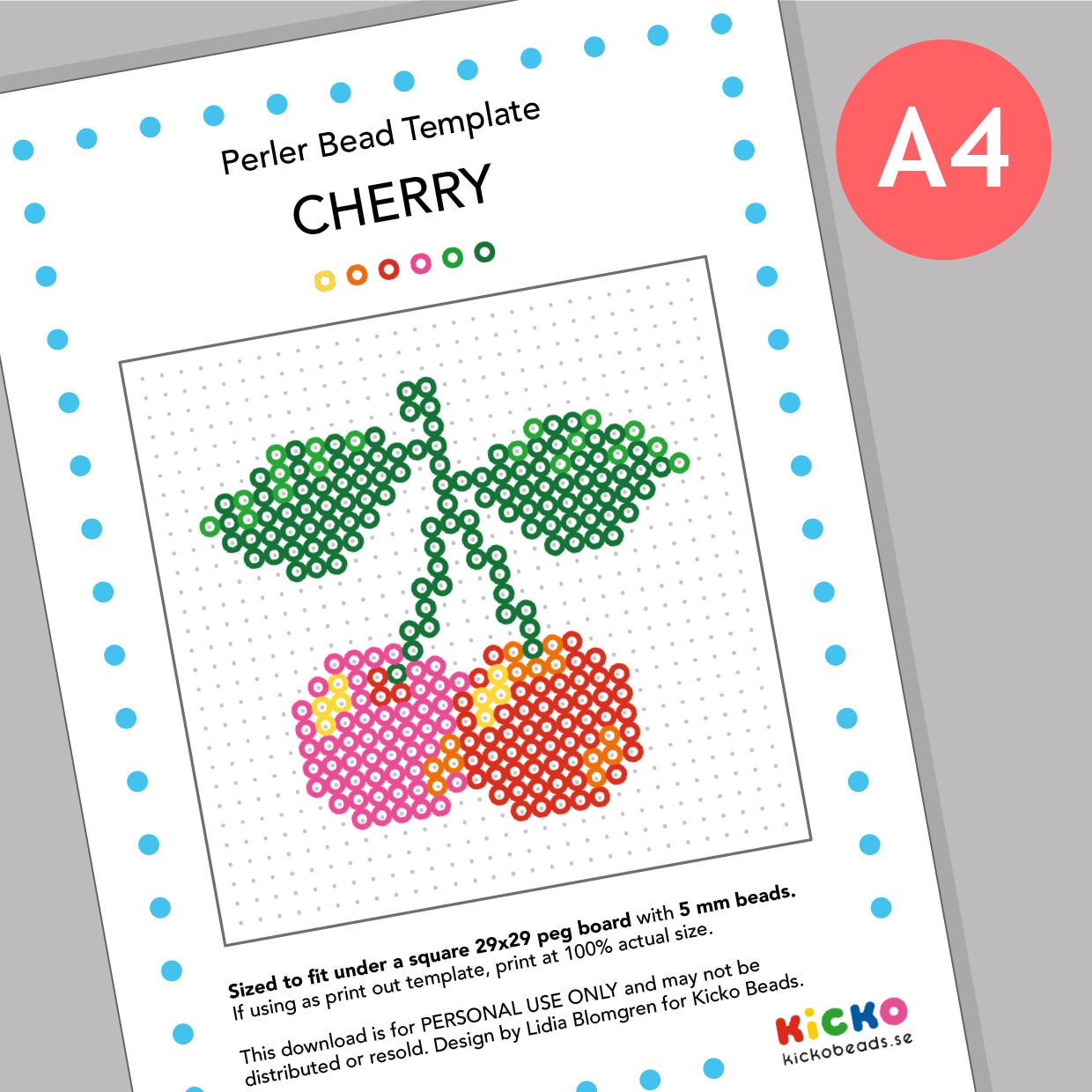 CHERRY Fuse Beads Templates Perler Beads Patterns Summer Fruits Sweet ...