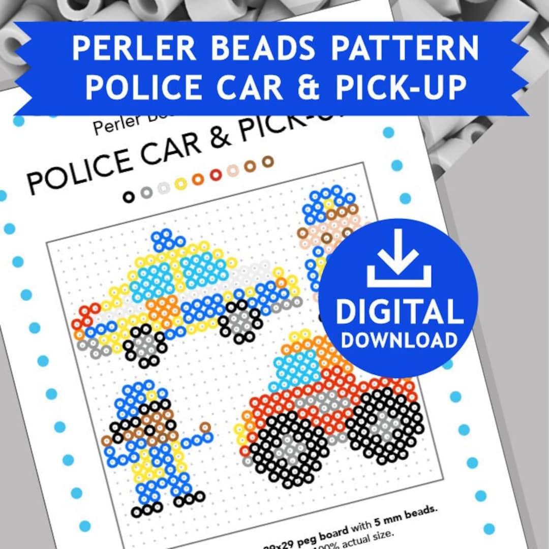 POLICE CAR & Pick-up Perler Patterns, Decoration Hama Fuse Beads Pyssla ...