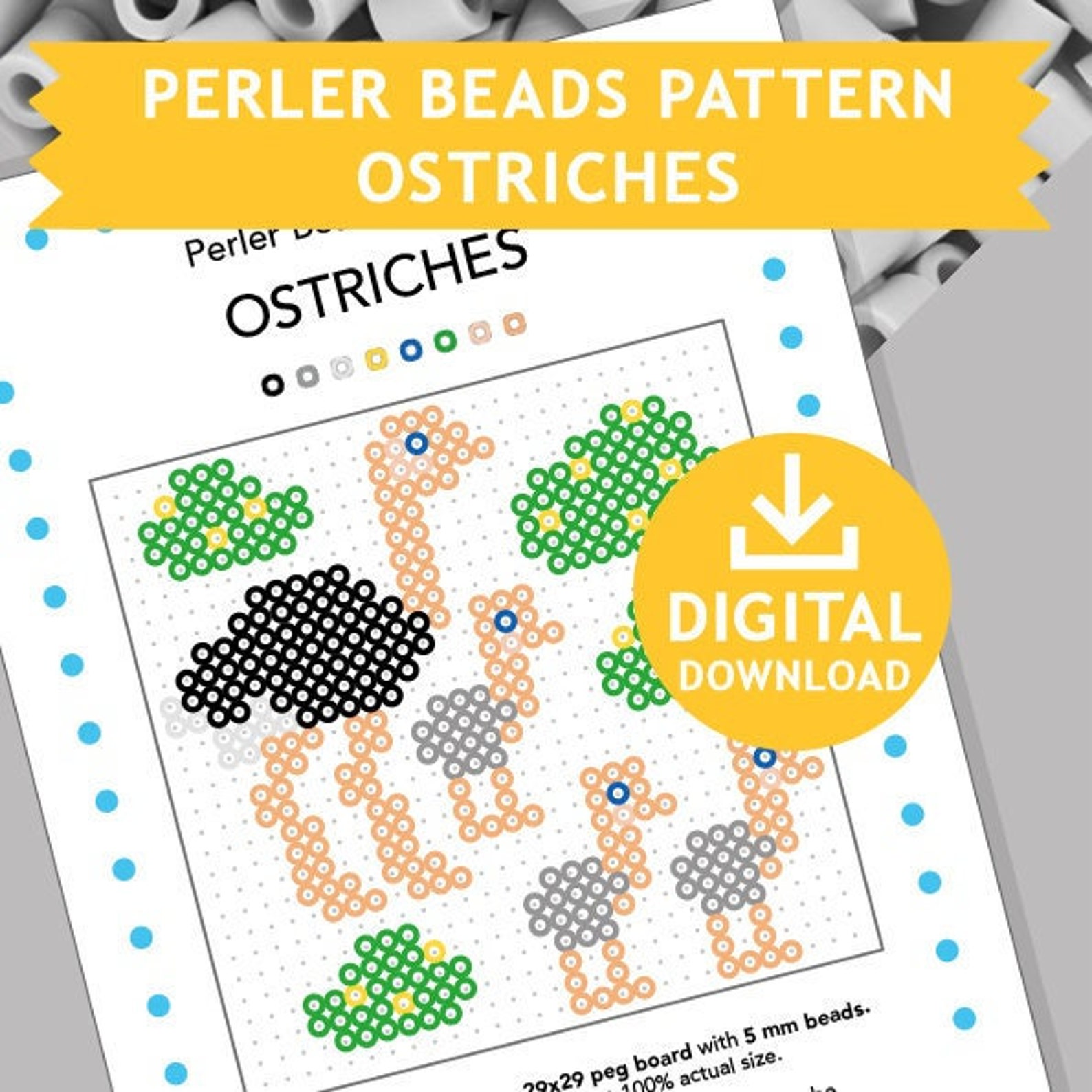 OSTRICHES Mini Decoration Hama Fuse Beads Pyssla Templates Tutorial ...