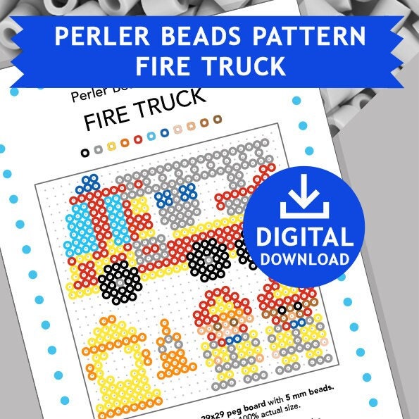 FIRE TRUCK, Vehicles Kids Craft Fuse Beads Pyssla Present Templates ...