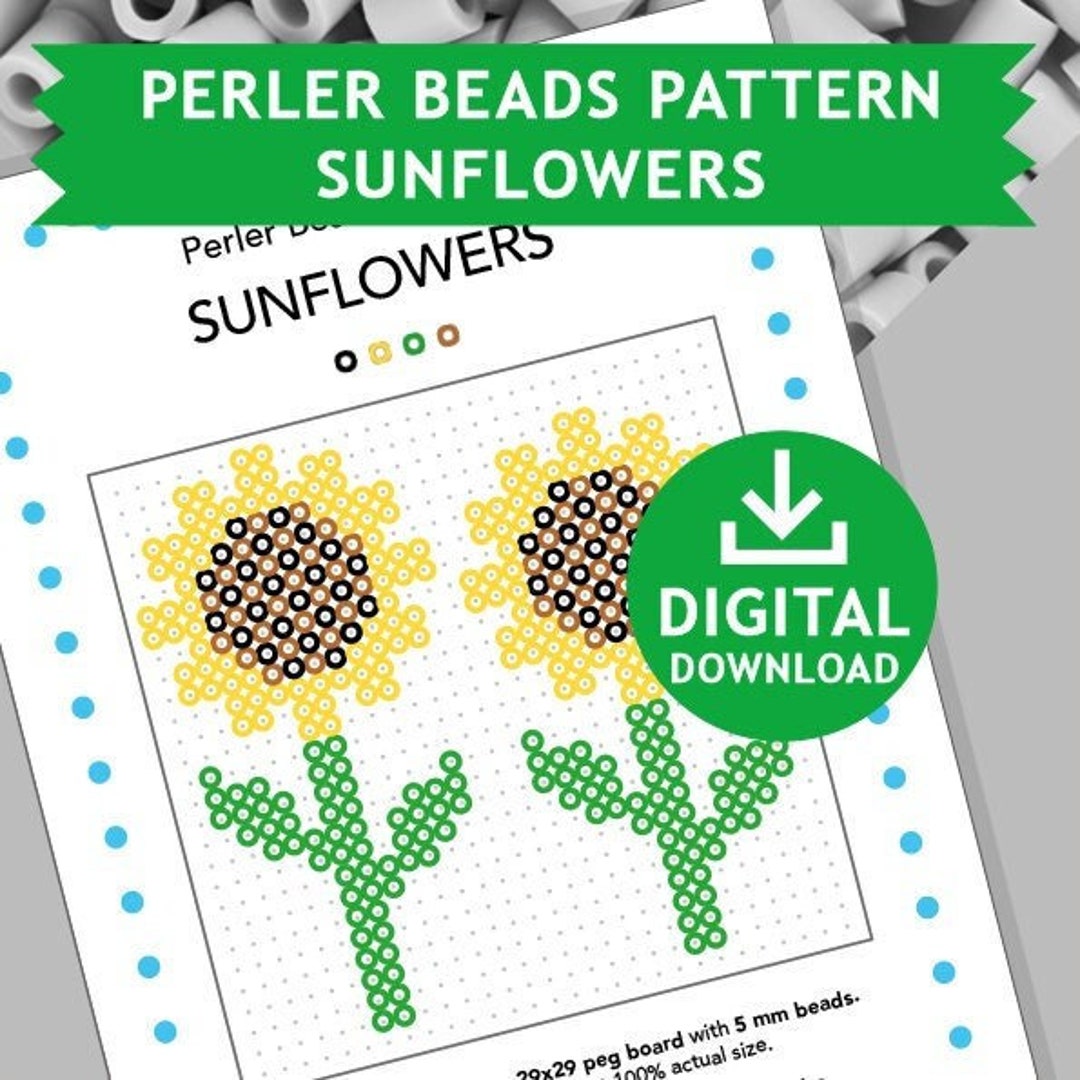 SUNFLOWERS Decoration Hama Fuse Beads Pyssla Present Templates Tutorial ...