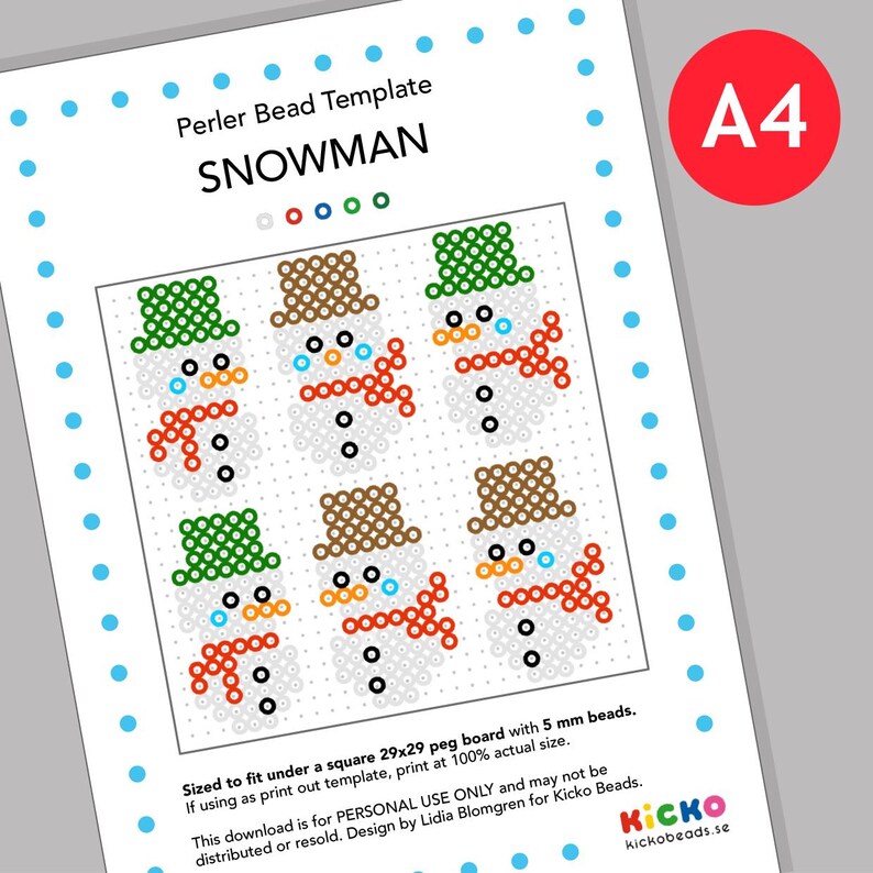 SNOWMAN Christmas X-mas Decoration Hama Fuse Beads Pyssla Present ...