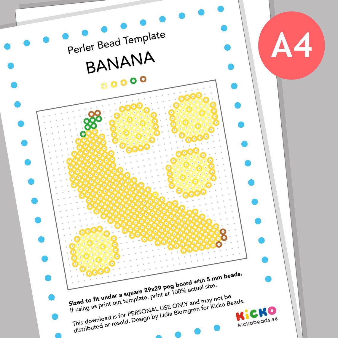 2x BANANA Fruits Yellow Jungle Kids Crafts Fuse Beads Pyssla Templates ...
