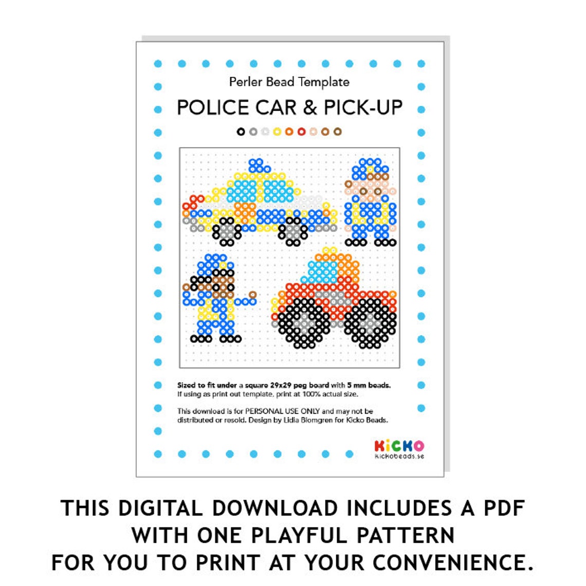 POLICE CAR & Pick-up Perler Patterns, Decoration Hama Fuse Beads Pyssla ...