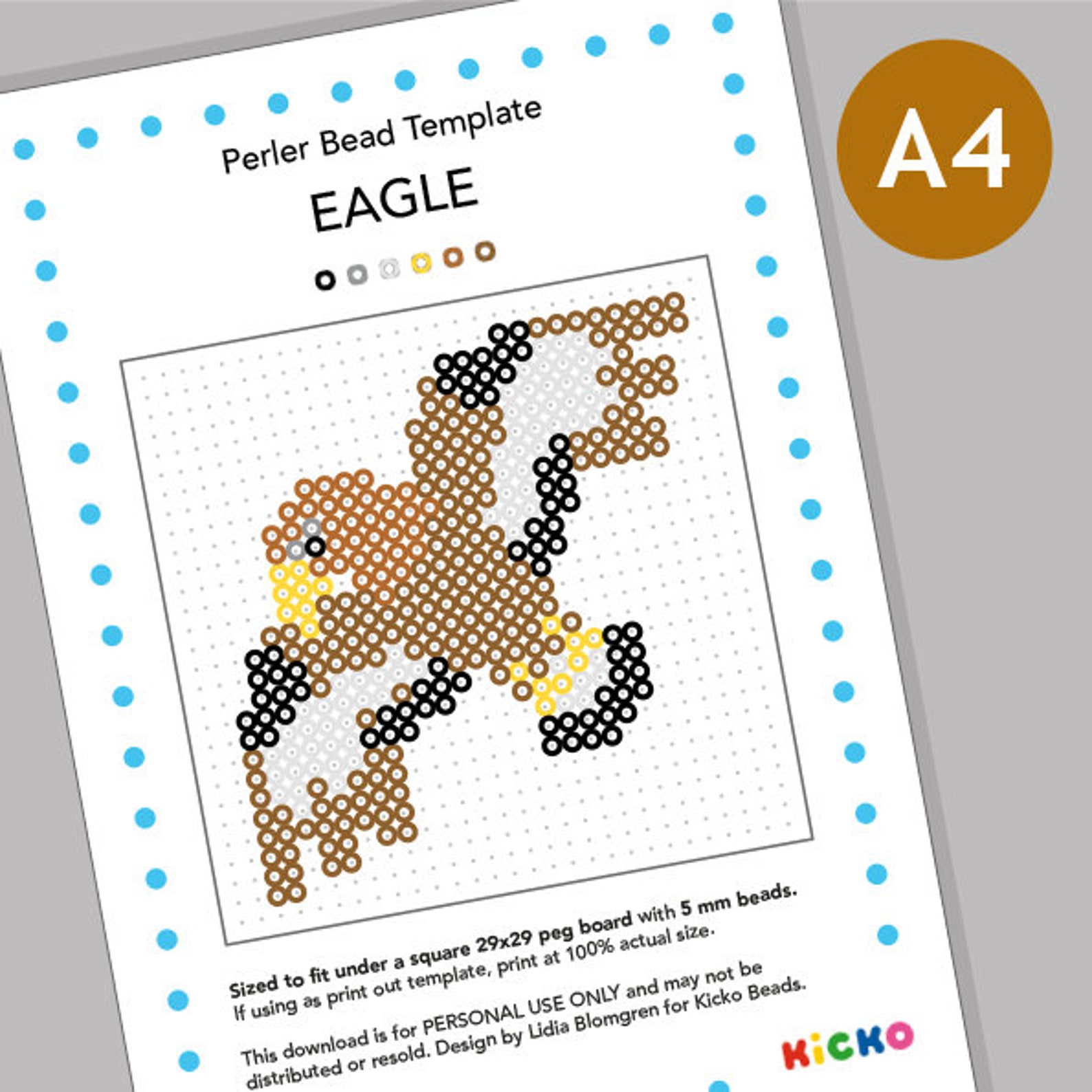 EAGLE Decoration Hama Fuse Beads Bird Pyssla Forest Templates Tutorial ...