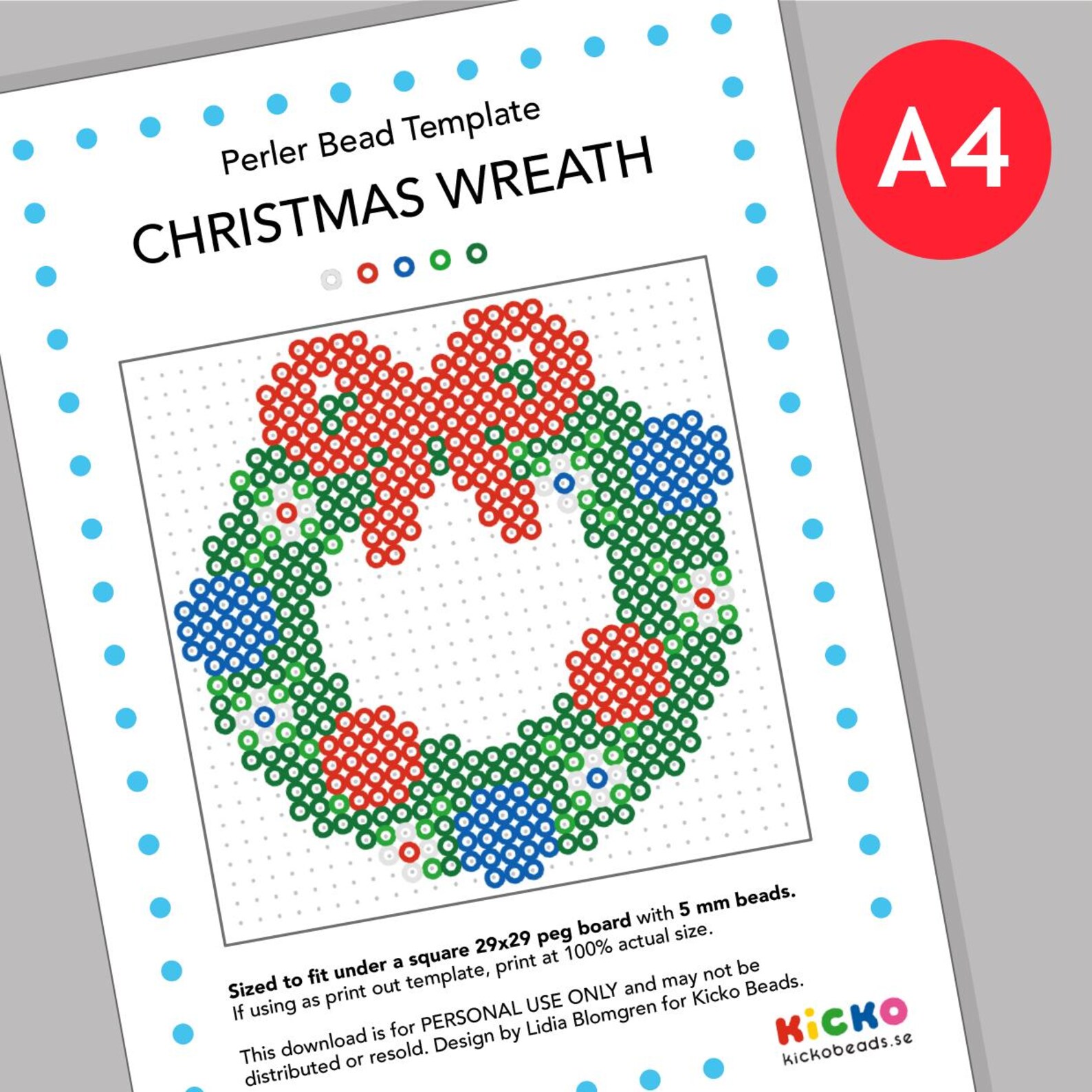 CHRISTMAS WREATH X-mas Decoration Hama Fuse Beads Pyssla Present ...