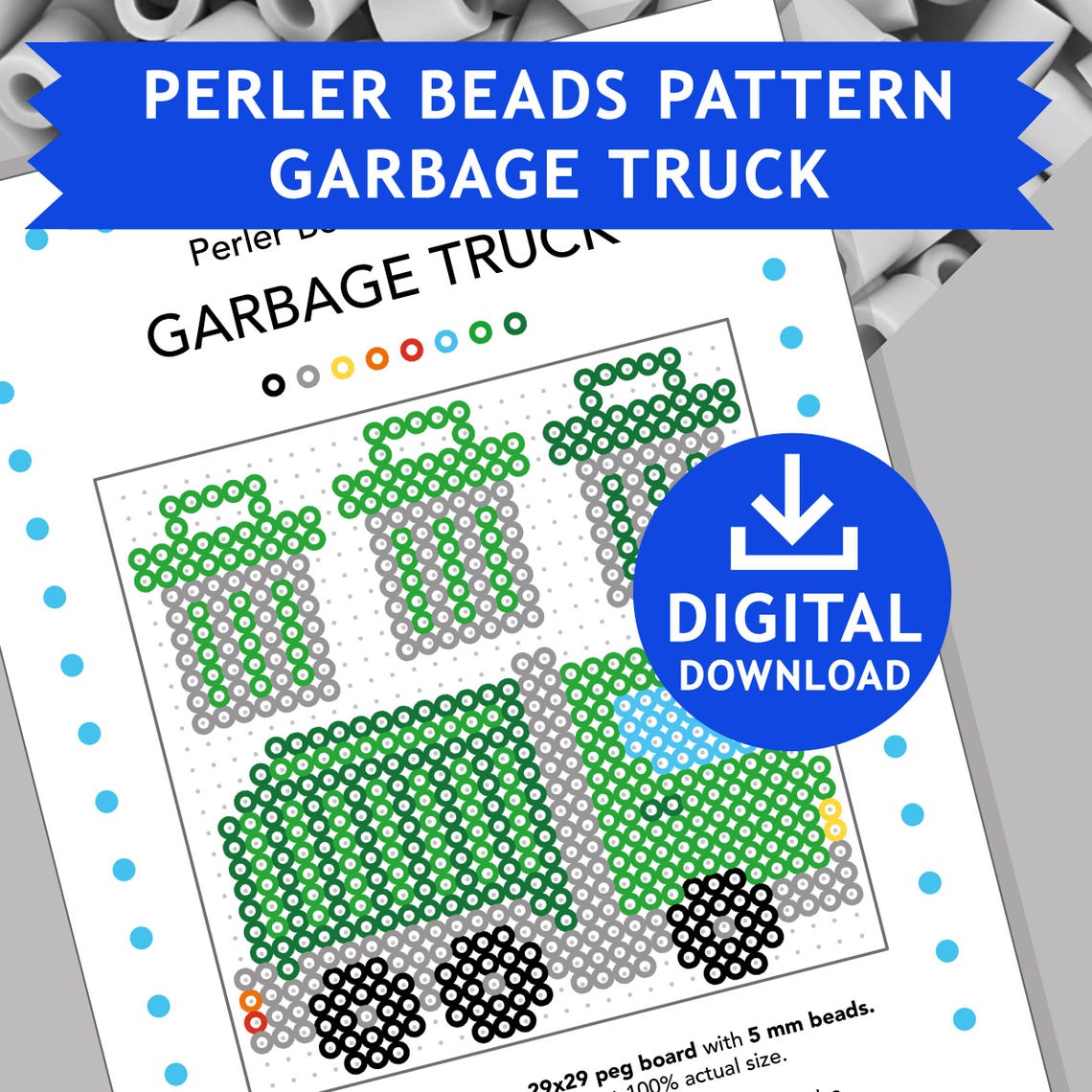 GARBAGE TRUCK Fuse Beads Pattern Perler Beads Ideas Printable Template ...