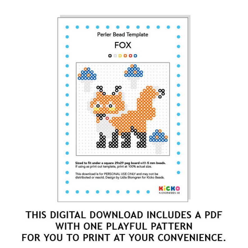 FOX Decoration Hama Fuse Beads Pyssla Forest Templates Tutorial ...
