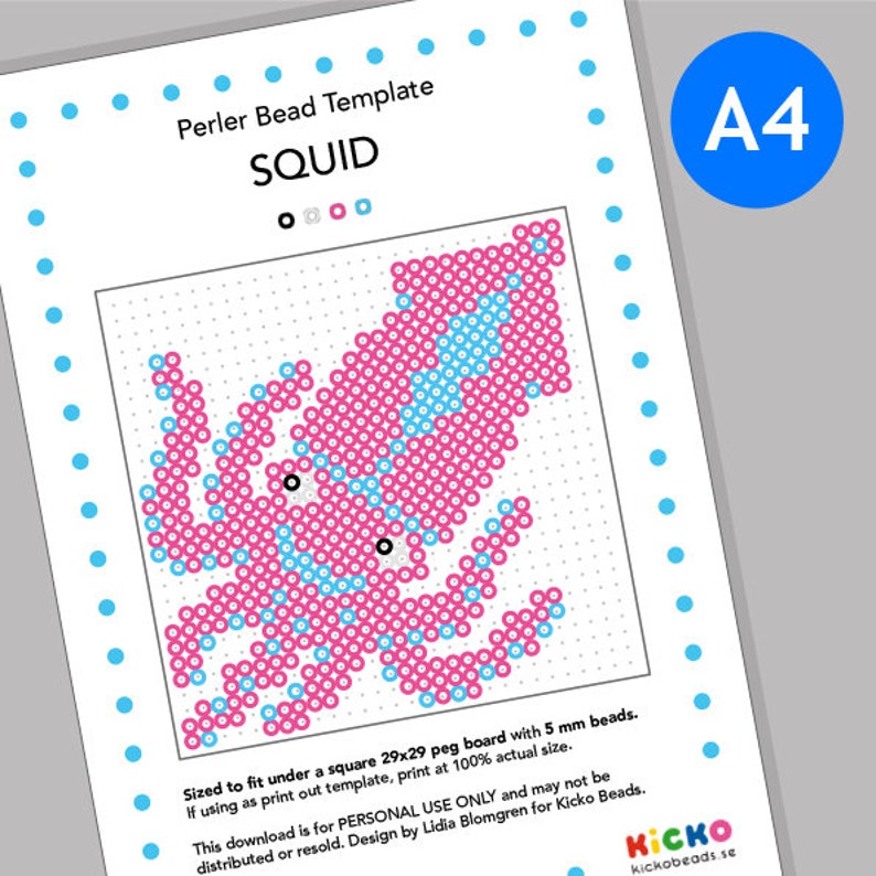 SQUID Perler Patterns Sea Ocean Octopus Fish Hama Fuse Beads Pyssla ...