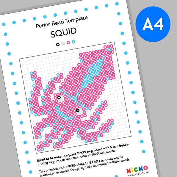 SQUID Perler Patterns Sea Ocean Octopus Fish Hama Fuse Beads Pyssla ...