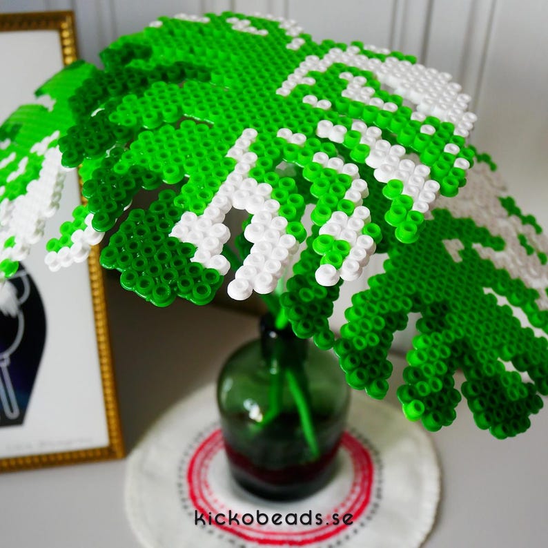 3x MONSTERA Albo Leaf Hama Fuse Beads Present Templates Printable Craft ...