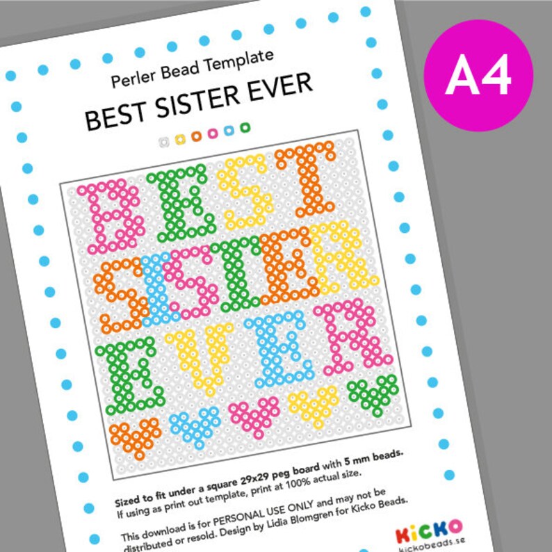 BEST SISTER EVER Template Fuse Beads Pyssla Present Templates Tutorial ...