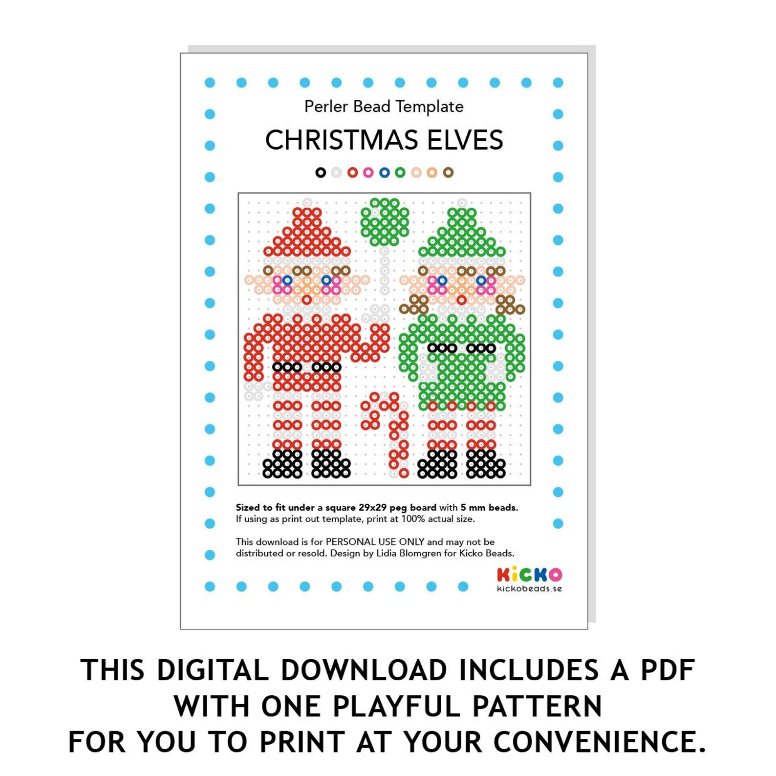Christmas Elves Fuse Beads Templates Printable Pattern Perler Kids ...