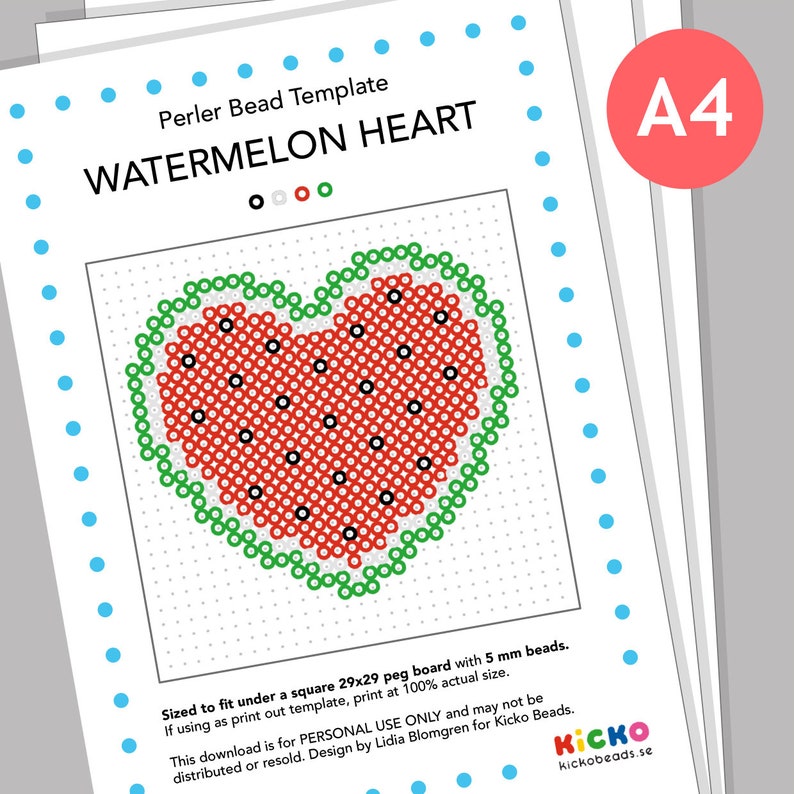 3x FRUITY HEARTS Kids Crafts Fuse Beads Templates Perler Beads Patterns ...