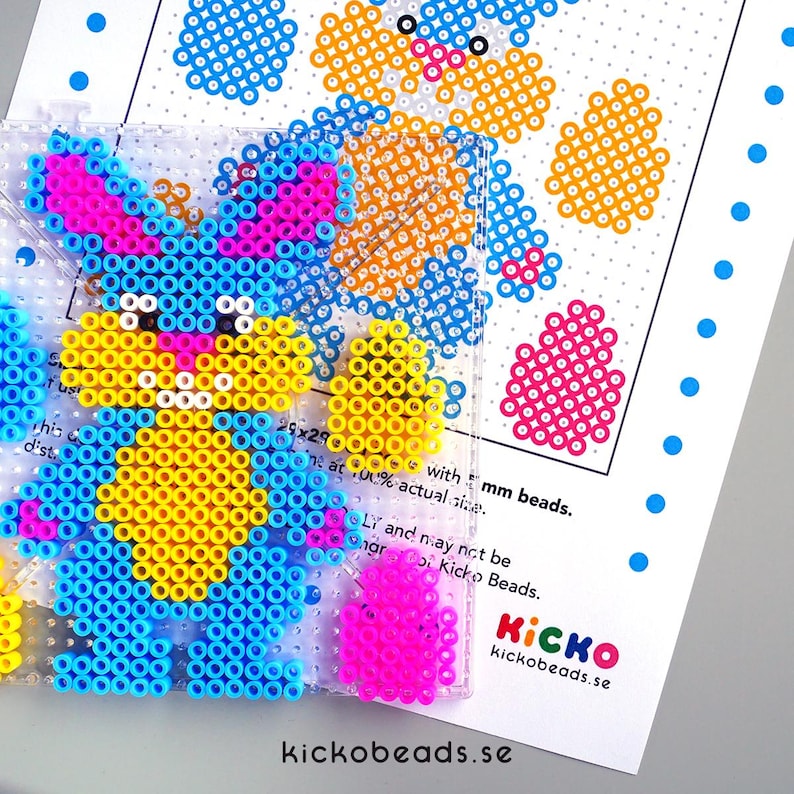 3 patrones de Perler de Pascua, decoración con cuentas Hama Fuse, plantillas de regalo Pyssla ...