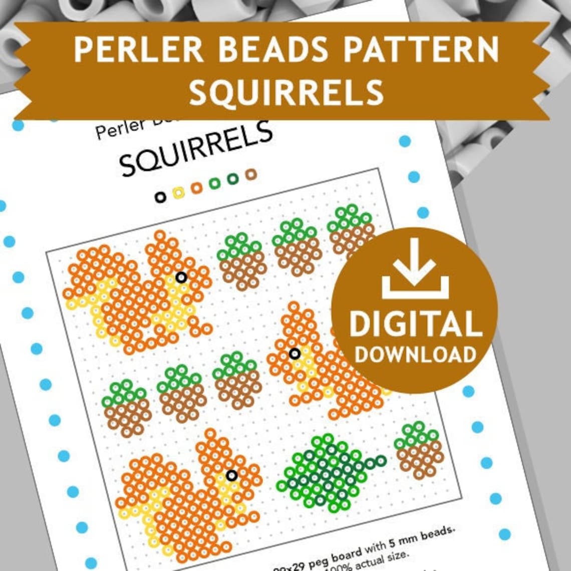 SQUIRRELS Perler Patterns, Acorns, Hama Fuse Beads Pyssla Nabbi ...