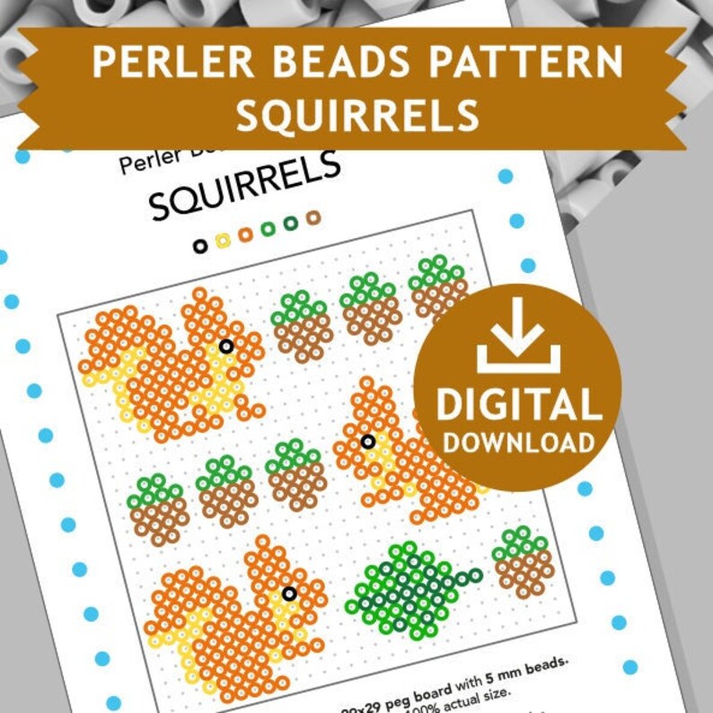SQUIRRELS Perler Patterns, Acorns, Hama Fuse Beads Pyssla Nabbi ...