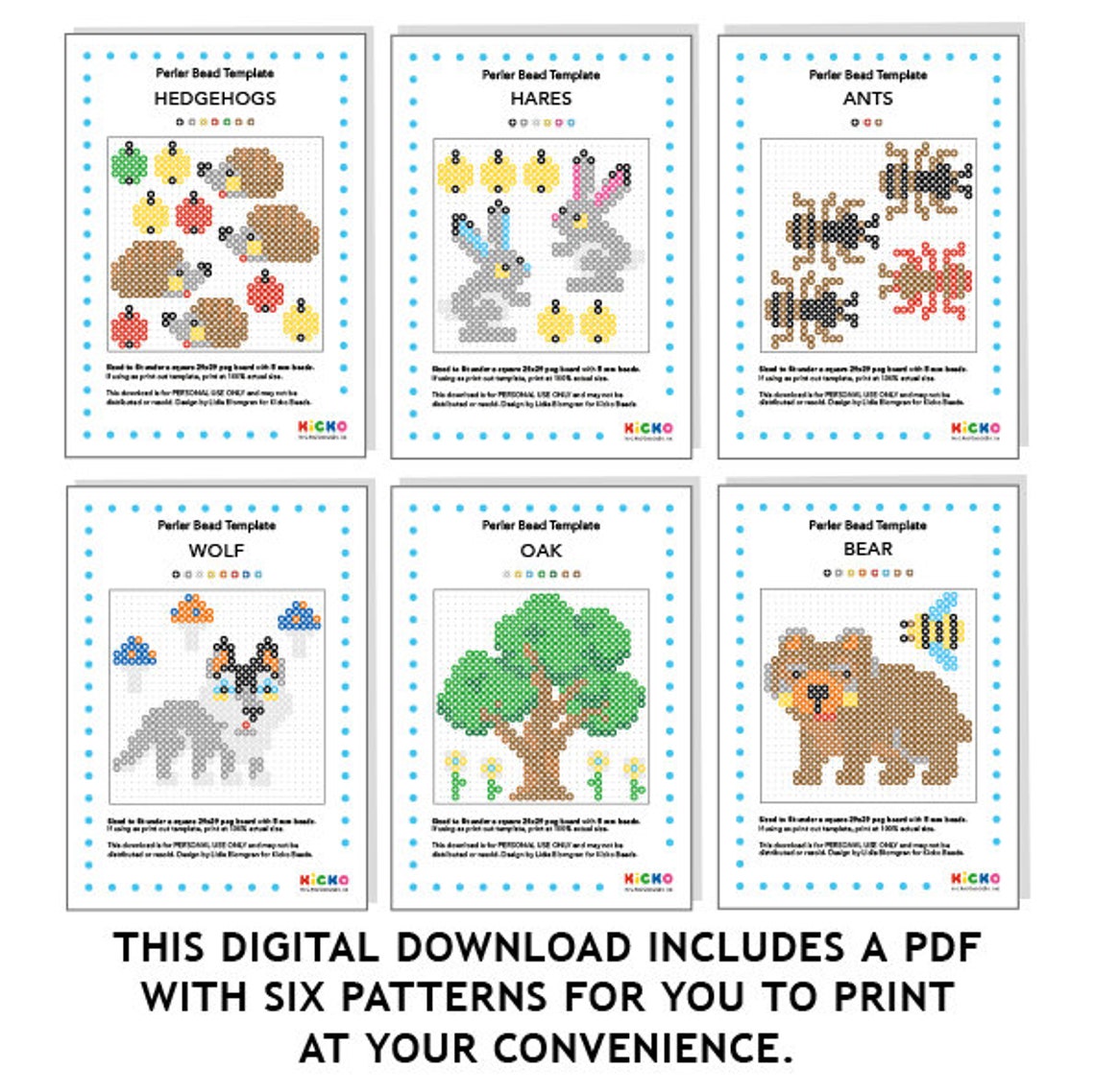 6x FOREST Perler Patterns, Hama Fuse Pyssla Kicko Beads Templates ...