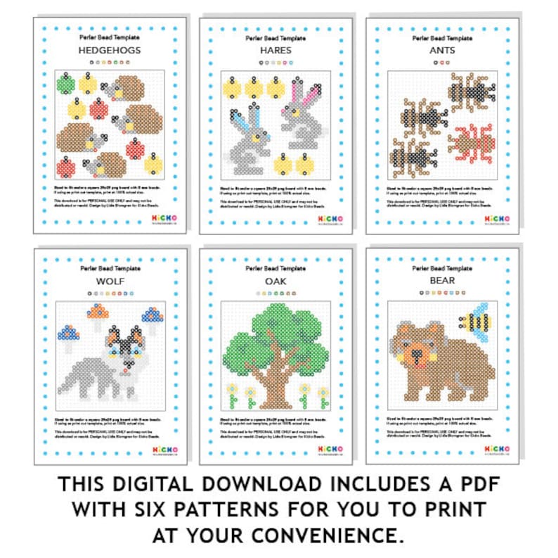 6x FOREST Perler Patterns, Hama Fuse Pyssla Kicko Beads Templates ...