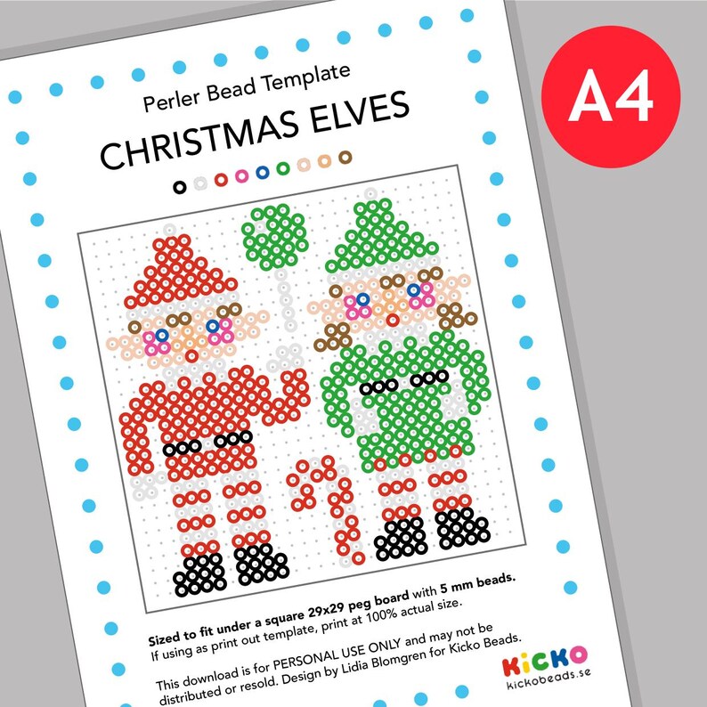 Christmas Elves Fuse Beads Templates Printable Pattern Perler Kids ...